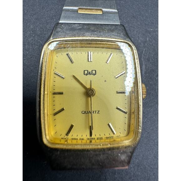 Q&Q | Accessories | Vintage Qq Quartz Japan Made Gold Dial Stainless ...